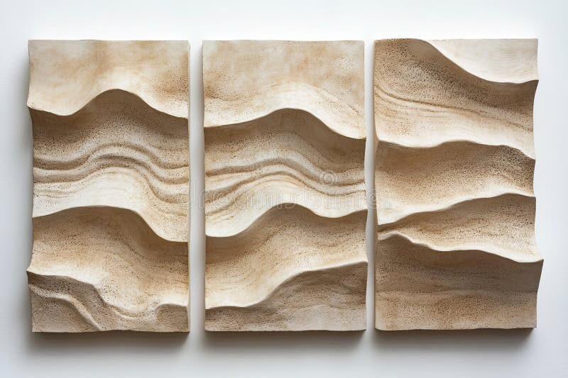 A Series of Three Panels - Sculpted Stucco Artwork of Layered Desert ...