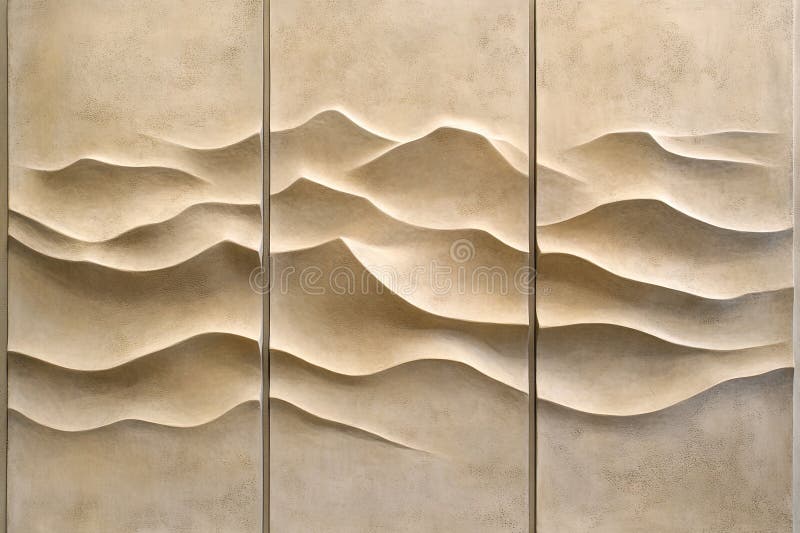A Series of Three Panels - Sculpted Stucco Artwork of Layered Sand ...