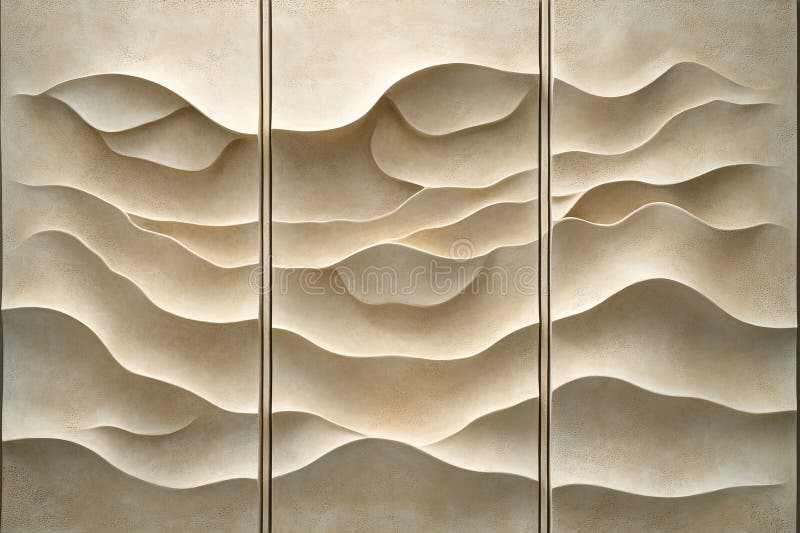 A Series of Three Panels - Sculpted Stucco Artwork of Layered Sand ...