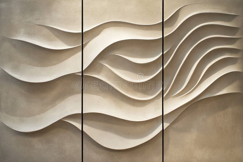 A Series of Three Panels - Sculpted Stucco Artwork of Layered Sand ...