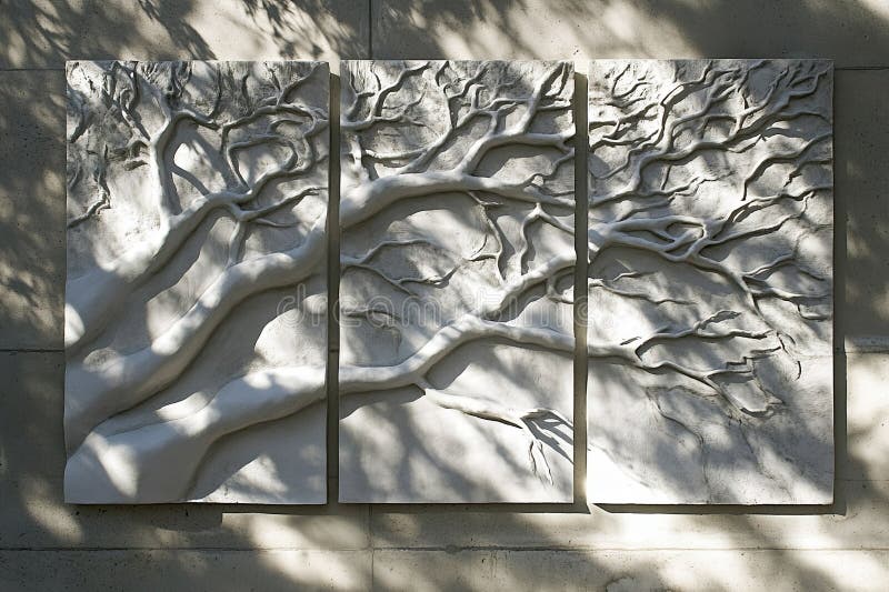 A Series of Three Panels - Sculpted Stucco Artwork of Layered Tree ...