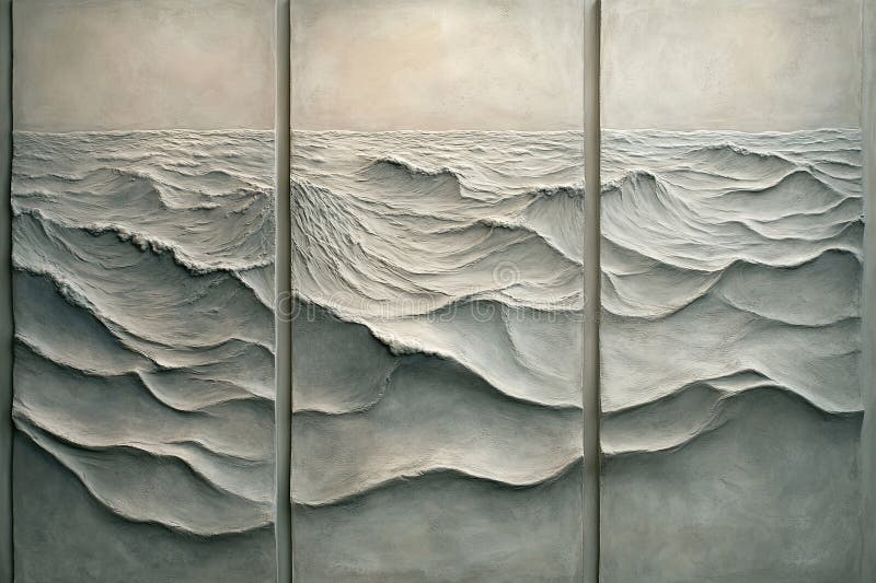 A Series of Three Panels - Sculpted Stucco Artwork of Ocean Tidal Stock Image - Image of ...