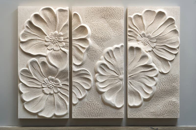A Series of Three Panels - Sculpted Stucco Artwork of Radiant Clover ...
