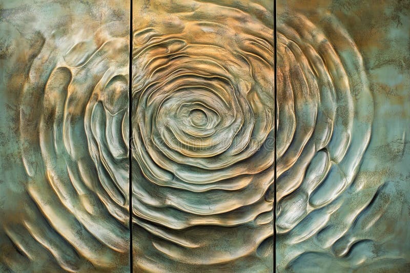A Series of Three Panels - Sculpted Stucco Artwork of Rippled Pond ...