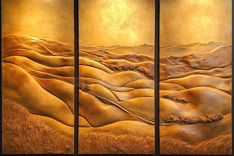 Series Three Panels Sculpted Stucco Artwork Rolling Hills Stock Photos ...