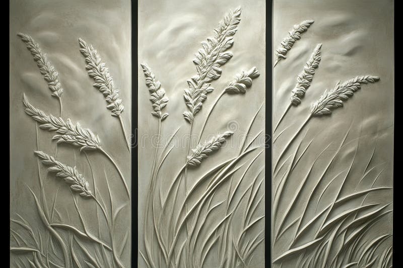 A Series of Three Panels - Sculpted Stucco Artwork of Rolling Meadow ...