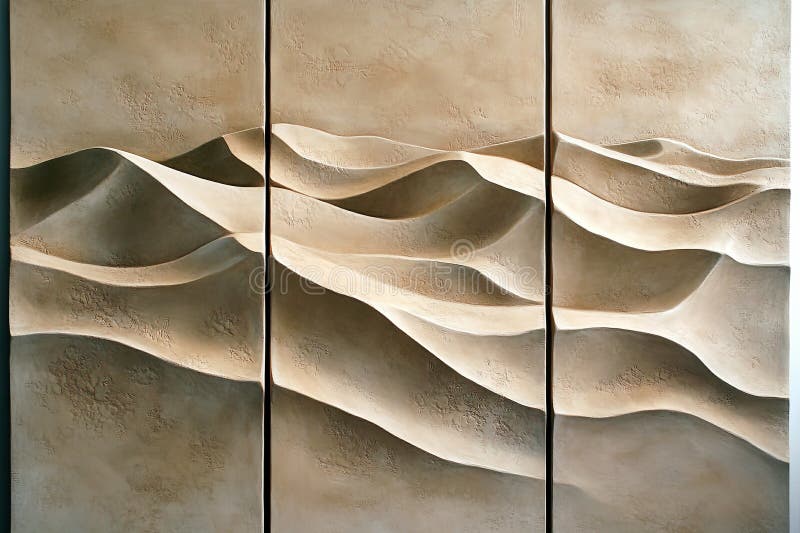 A Series of Three Panels - Sculpted Stucco Artwork of Rolling Sand ...