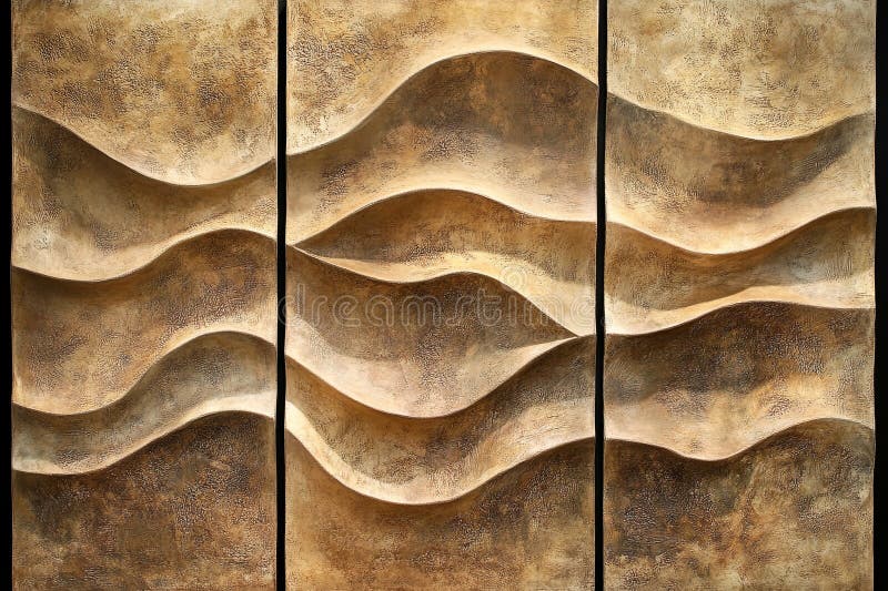 A Series of Three Panels - Sculpted Stucco Artwork of Rolling Sand ...