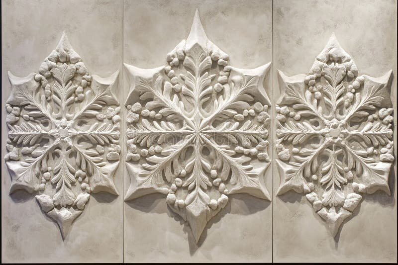 A Series of Three Panels - Sculpted Stucco Artwork of Snowflake Stock ...