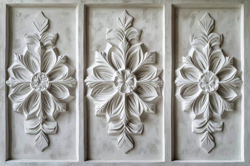 A Series of Three Panels - Sculpted Stucco Artwork of Snowflake Stock ...