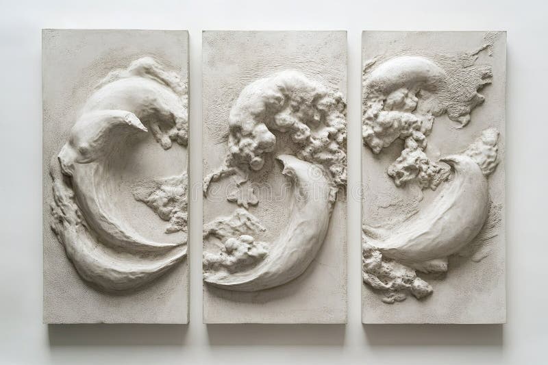 A Series of Three Panels - Sculpted Stucco Artwork of Starry Stock ...