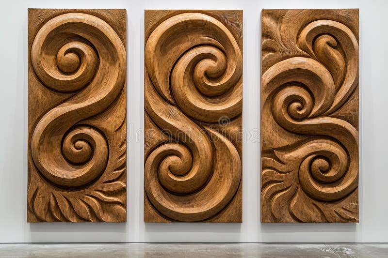 Series Three Panels Sculpted Stucco Artwork Swirling Star Stock Photos ...