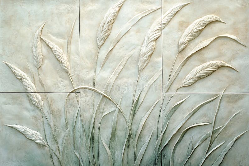 A Series of Three Panels - Sculpted Stucco Artwork of Whispering Grass ...