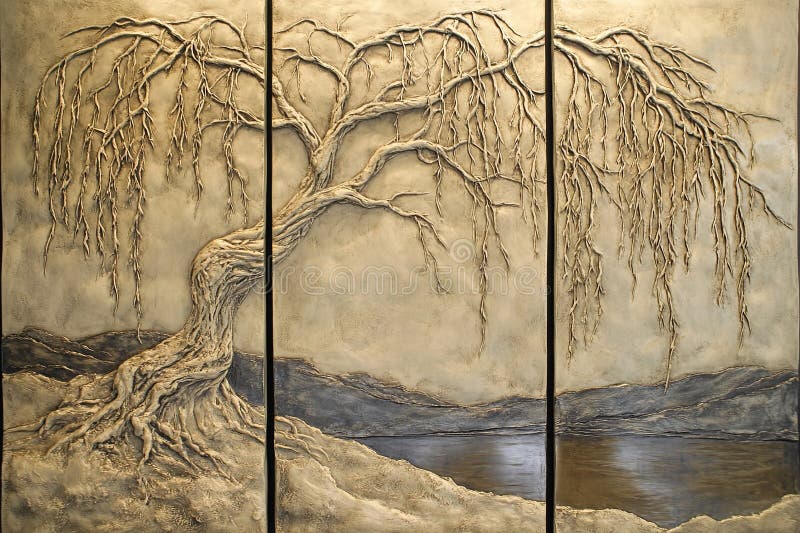 A Series of Three Panels - Sculpted Stucco Artwork of Whispering Stock ...