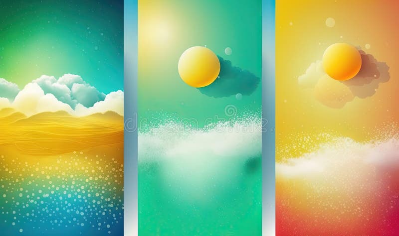 A Series of Three Vertical Banners with a Sun and Clouds Stock ...