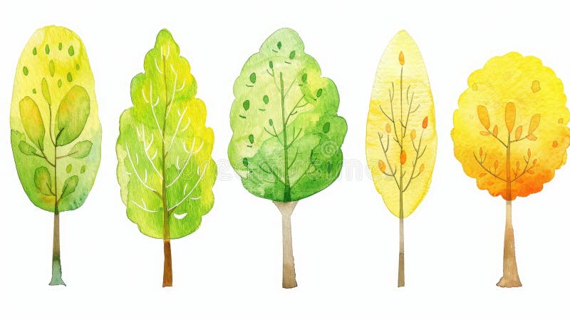 A Series of Trees with Different Colors and Sizes Stock Image - Image ...