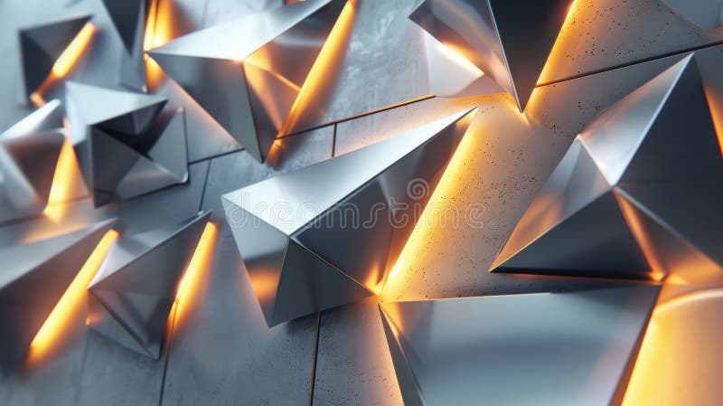 A Series of Triangular Wall Sconces with Sharp Edges Casting Dramatic ...
