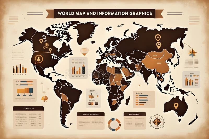 Retro Infographics Set. World Map and Information Graphics. Stock ...