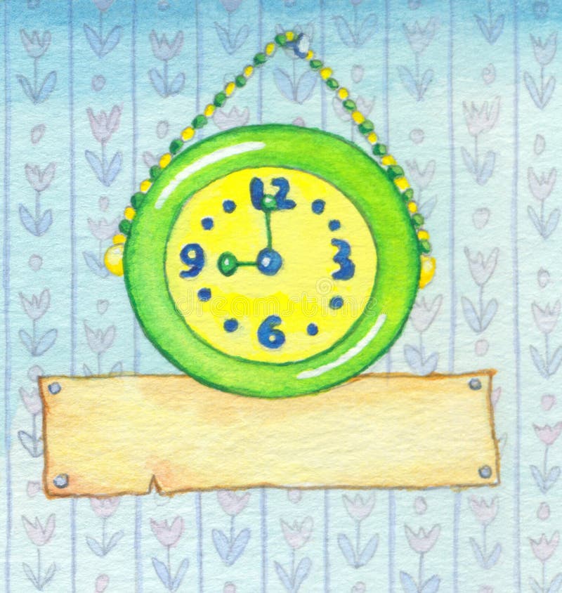 Series of Watercolors. Wall Clock with a Banner for Text Stock ...