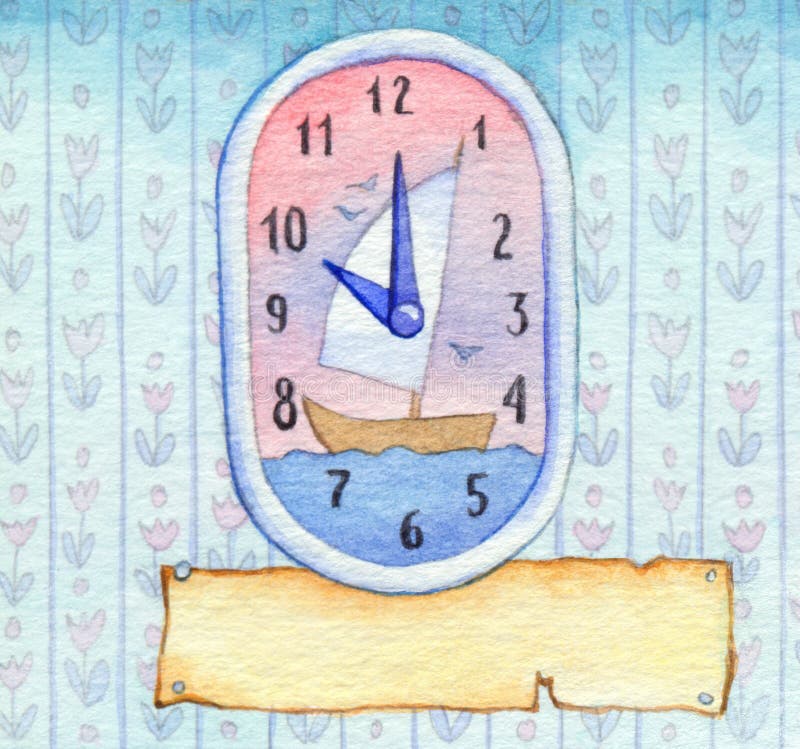 Series of Watercolors. Wall Clock with a Banner for Text Stock ...
