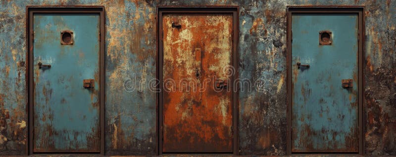 Series of Weathered Doors in an Abandoned Location Stock Illustration ...