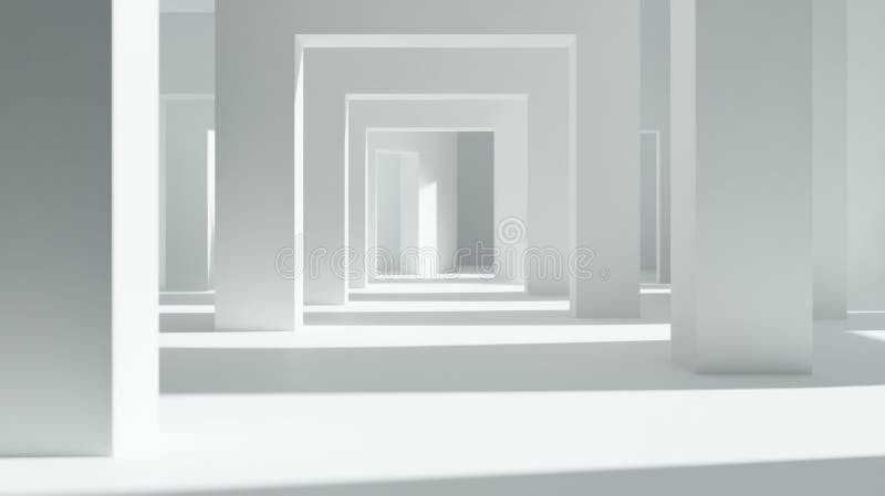 Geometric White Corridor with Repeating Square Arches Creates a ...