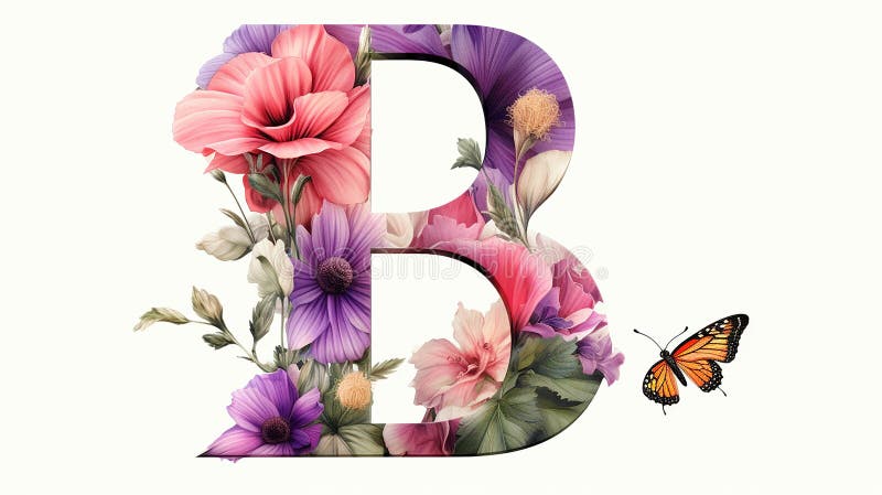 Serif Typeface Typographical Logo with Floral Design Featuring Letter B ...
