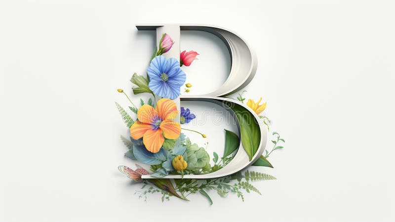 Serif Typeface Typographical Logo with Floral Design Featuring Letter B ...