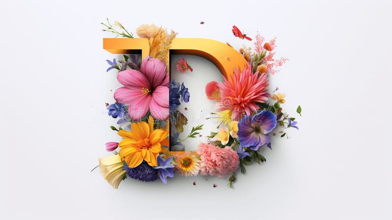 Serif Typeface Typographical Logo with Floral Design Featuring Letter D ...