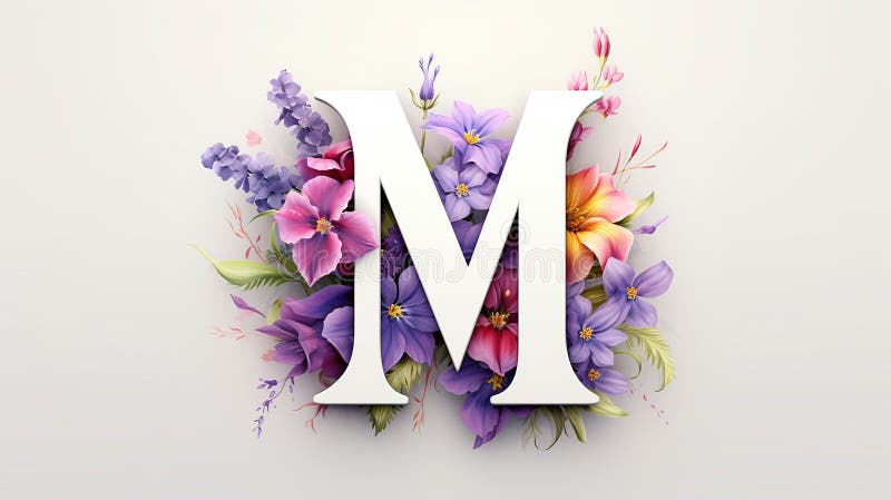 Serif Typeface Typographical Logo with Floral Design Featuring Letter M ...