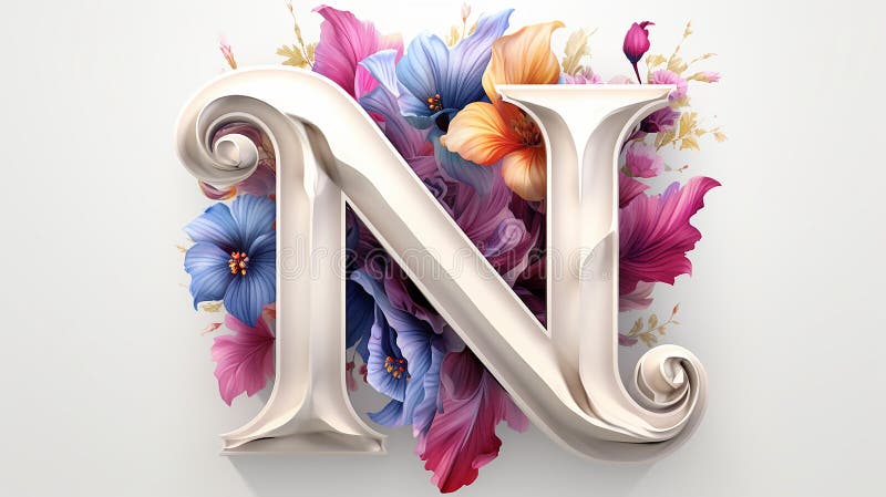 Serif Typeface Typographical Logo with Floral Design Featuring Letter N ...