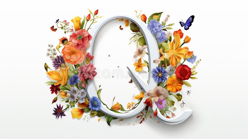 Serif Typeface Typographical Logo with Floral Design Featuring Letter Q ...