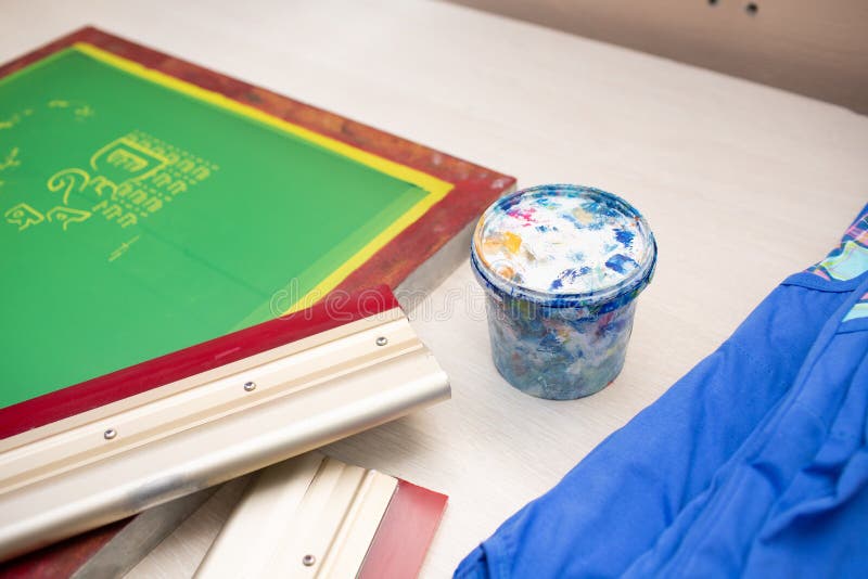 Serigraphy Silk Screen Print Process at Clothes Factory. Frame Template ...