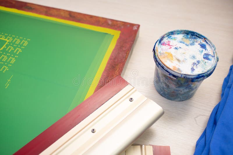 Serigraphy Silk Screen Print Process at Clothes Factory. Frame Template ...