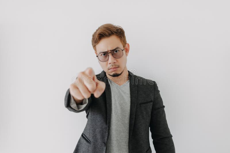 Serious and Aggressive Man in Black Suit Isolated on White. Stock Photo ...