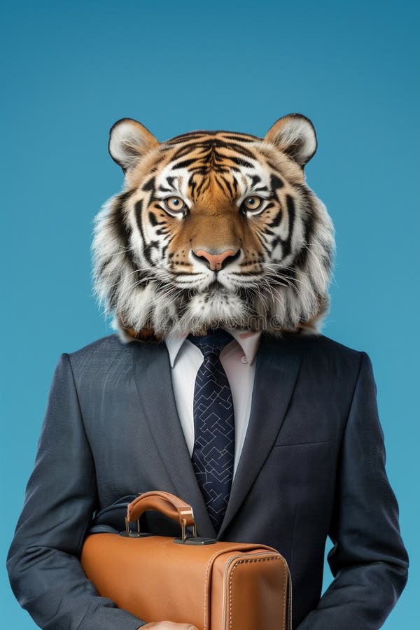 Serious Anthropomorphic Tiger in Business Suit Holding Briefcase ...