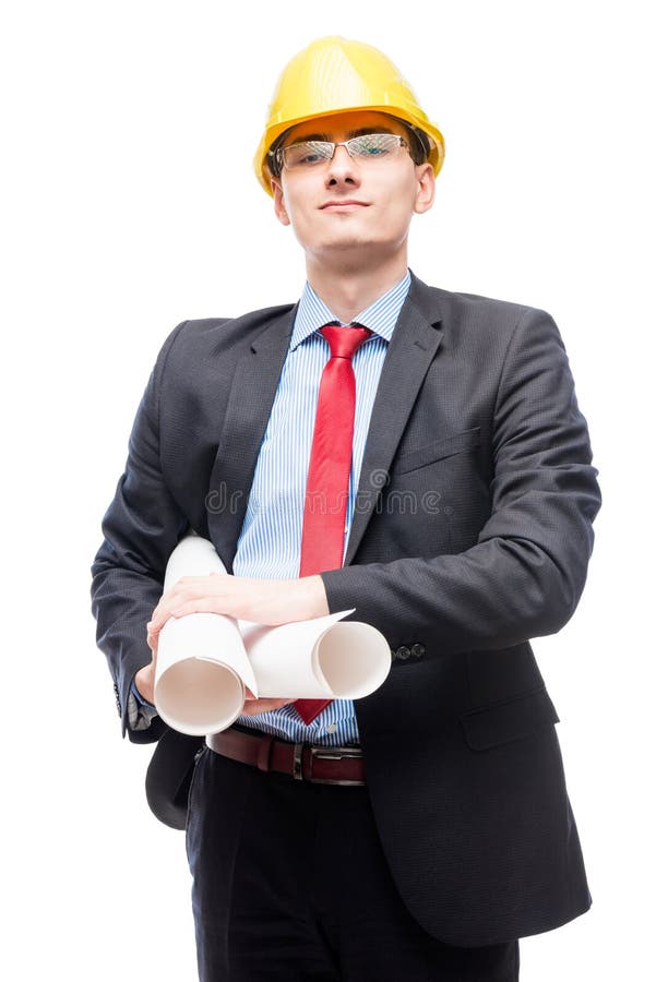 Architect in Suit with Blueprints Stock Image - Image of adult ...
