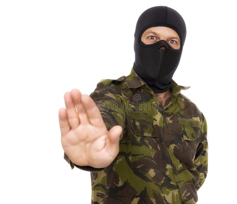 Serious Army Soldier Making Stop Sign Stock Photo - Image of isolated ...