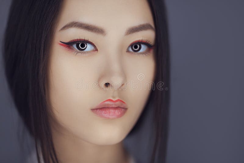 Asian Beauty Woman With Creative Make Up Close Up Portrait Stock