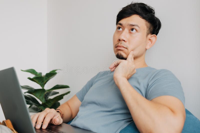 Serious Man Work on Computer Laptop while Stay at Home. Stock Photo ...
