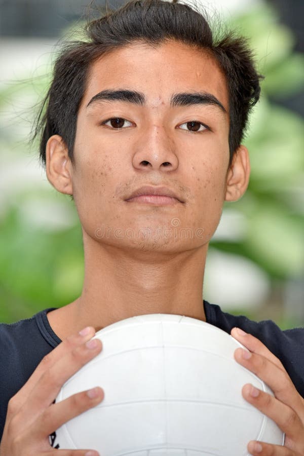 Serious Asian Person with Volleyball Stock Image - Image of sports ...