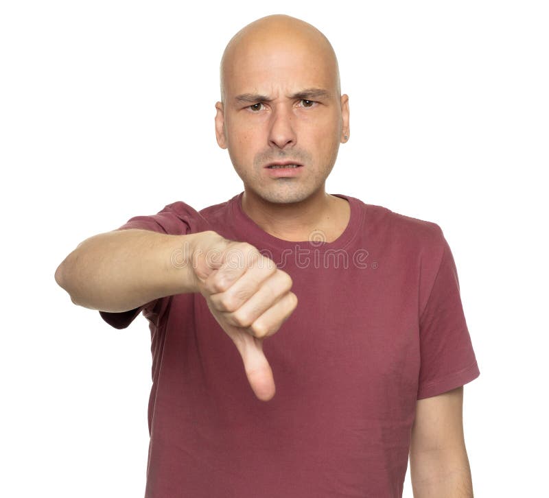 Serious Bald Man Showing His Thumb Down Stock Image - Image of male ...