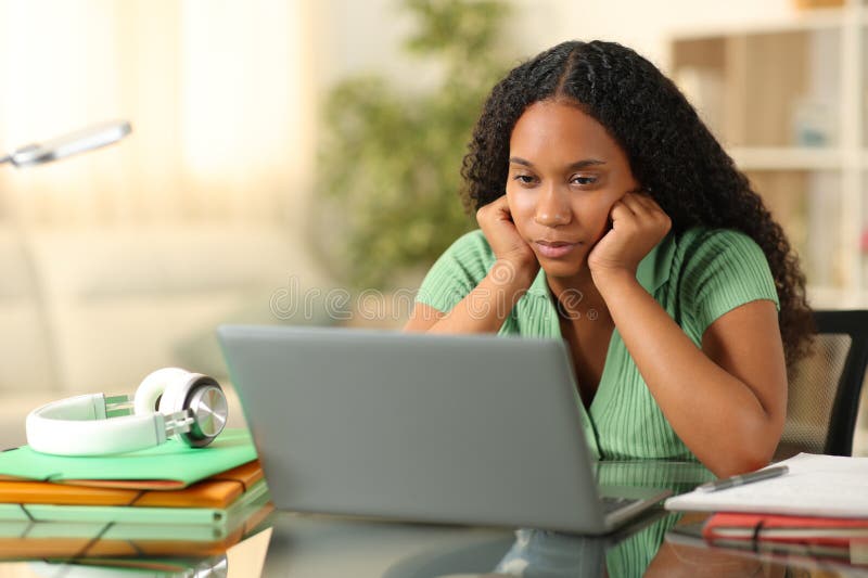 Serious Black Student E-learning at Home Stock Photo - Image of ...