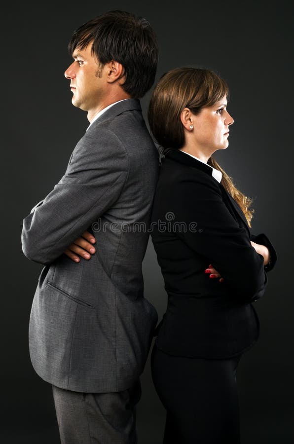 Confident Looking Couple Standing White Background Back View Stock ...