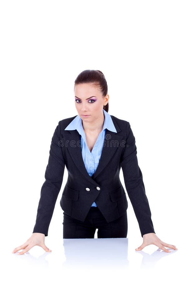 Serious Business Woman Behind Desk Stock Photo - Image of caucasian ...