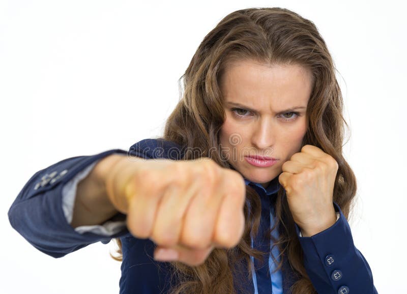 Serious Business Woman Punching in Camera Stock Image - Image of career ...