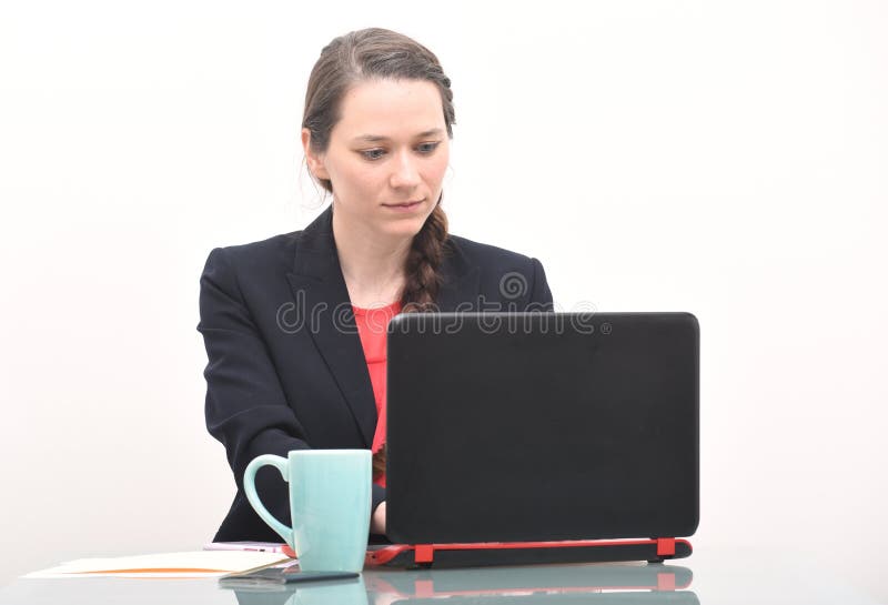 Serious Business Woman Typing on Computer Stock Photo - Image of ...