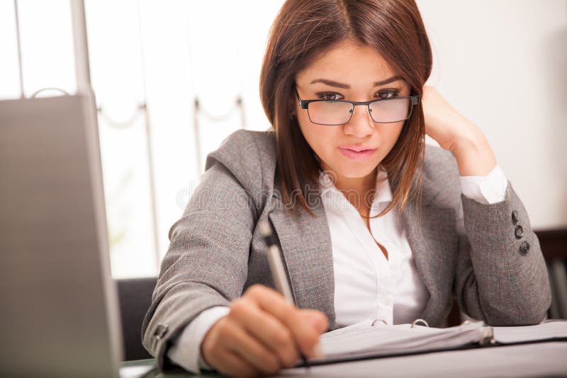 Serious Business Woman at Work Stock Image - Image of race, glasses ...