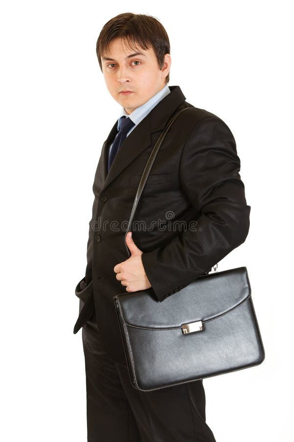 Serious Businessman Holding Briefcase on Shoulder Stock Image - Image ...