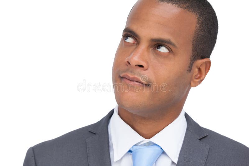 Serious Thinking Man Looking Up Stock Image - Image of isolated, young ...